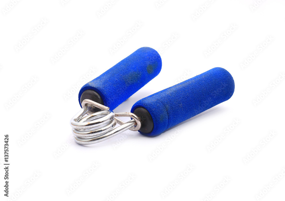 Fitness equipment blue hand grip isolated on white background. Stock ...