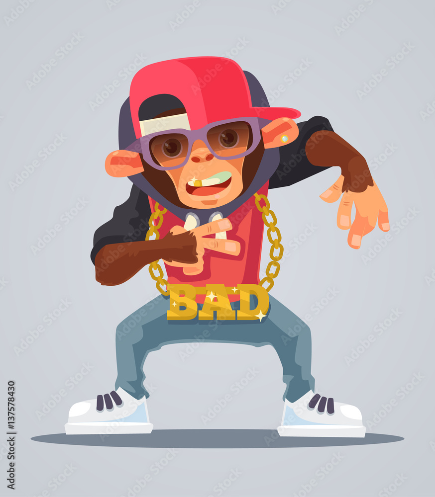 Cool monkey rapper character in modern clothes. Vector flat cartoon ...