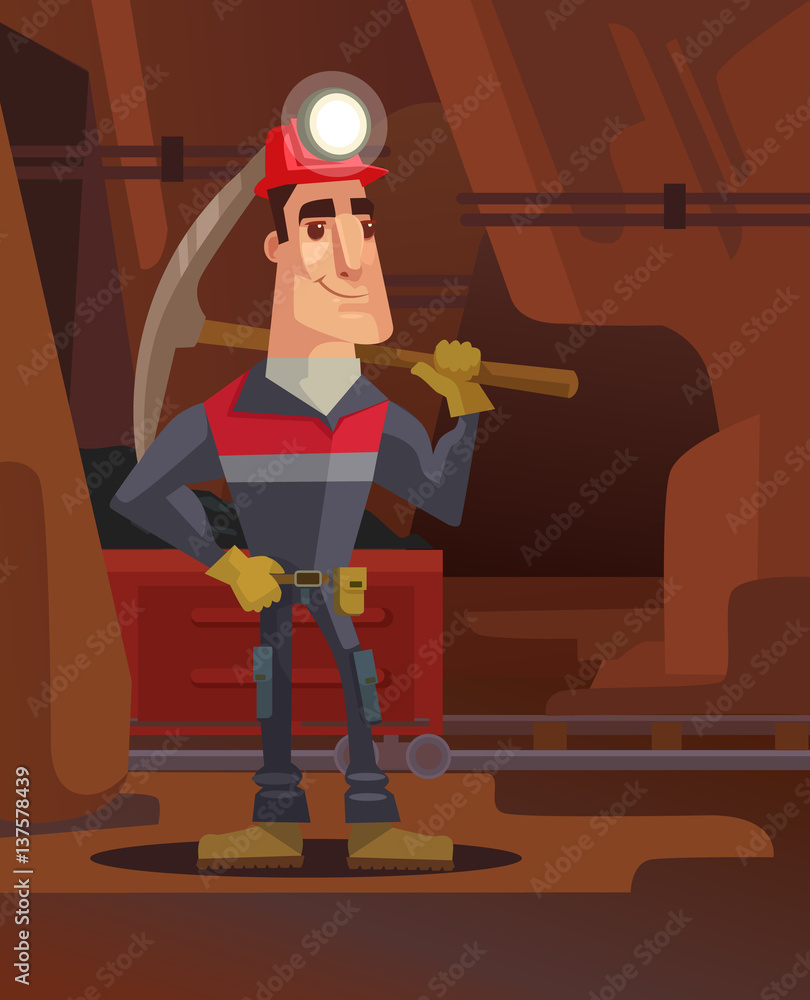 Miner character in coal mine. Vector flat cartoon illustration Stock ...