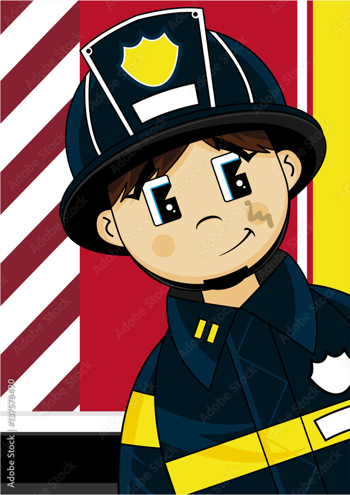 Cute Fireman - Firefighter Cartoon Stock Vector | Adobe Stock