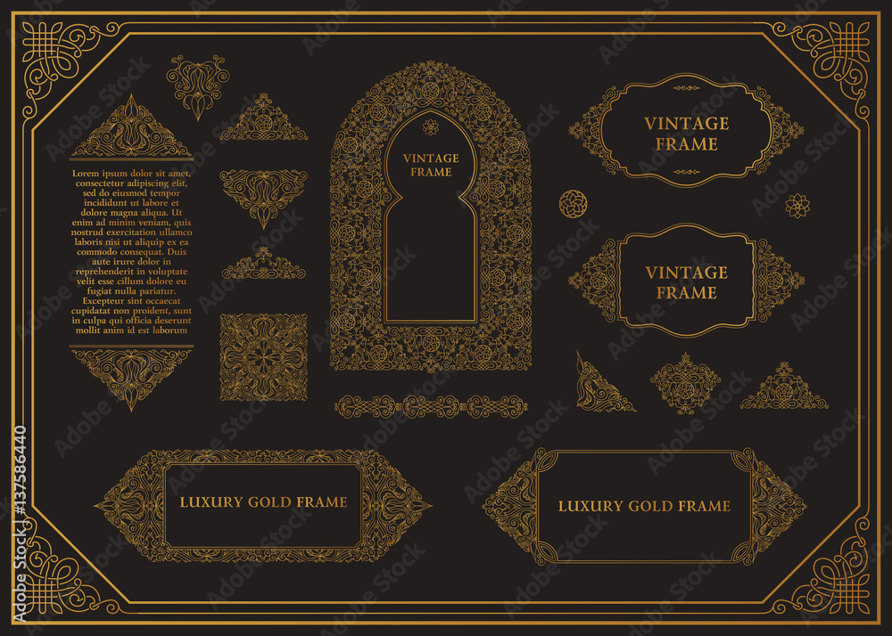 Arabic vector set of frames lines art design templates. Muslim gold ...