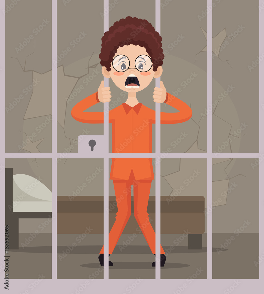 Prisoner man character in jail. Vector flat cartoon illustration Stock ...