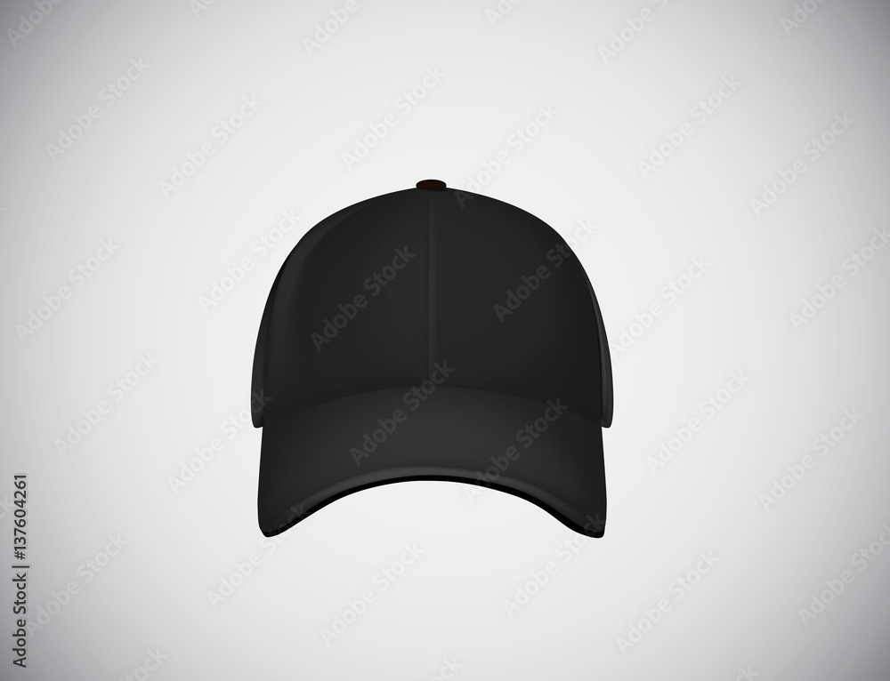 Realistic front view black baseball cap isolated on white background ...