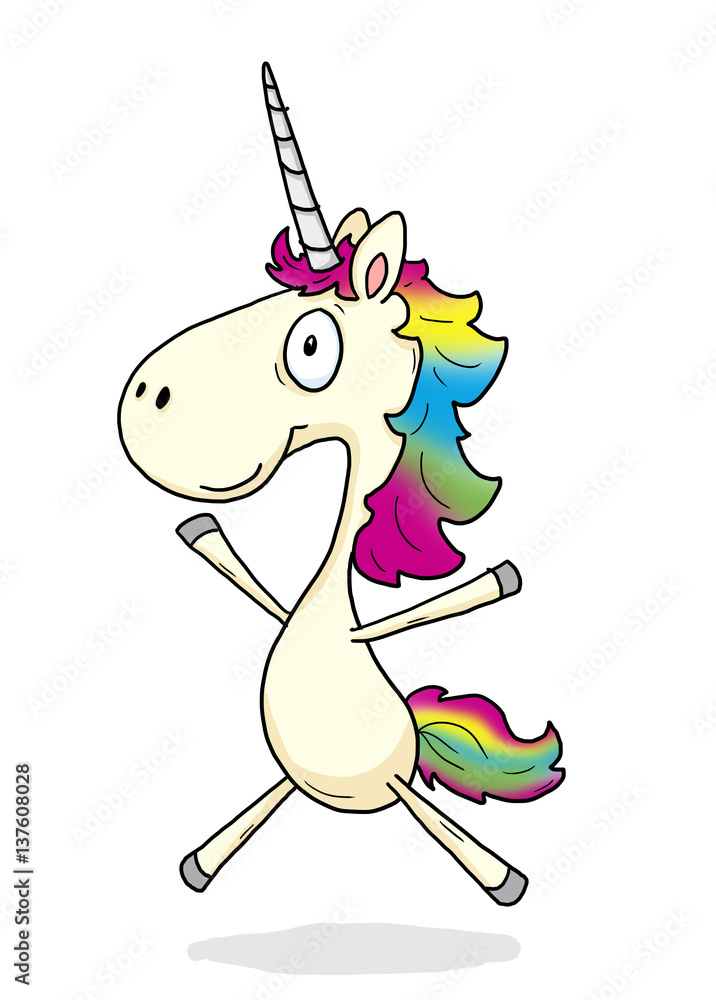 Ausmalbild Einhorn koloriert - springen Stock Illustration | Adobe Stock