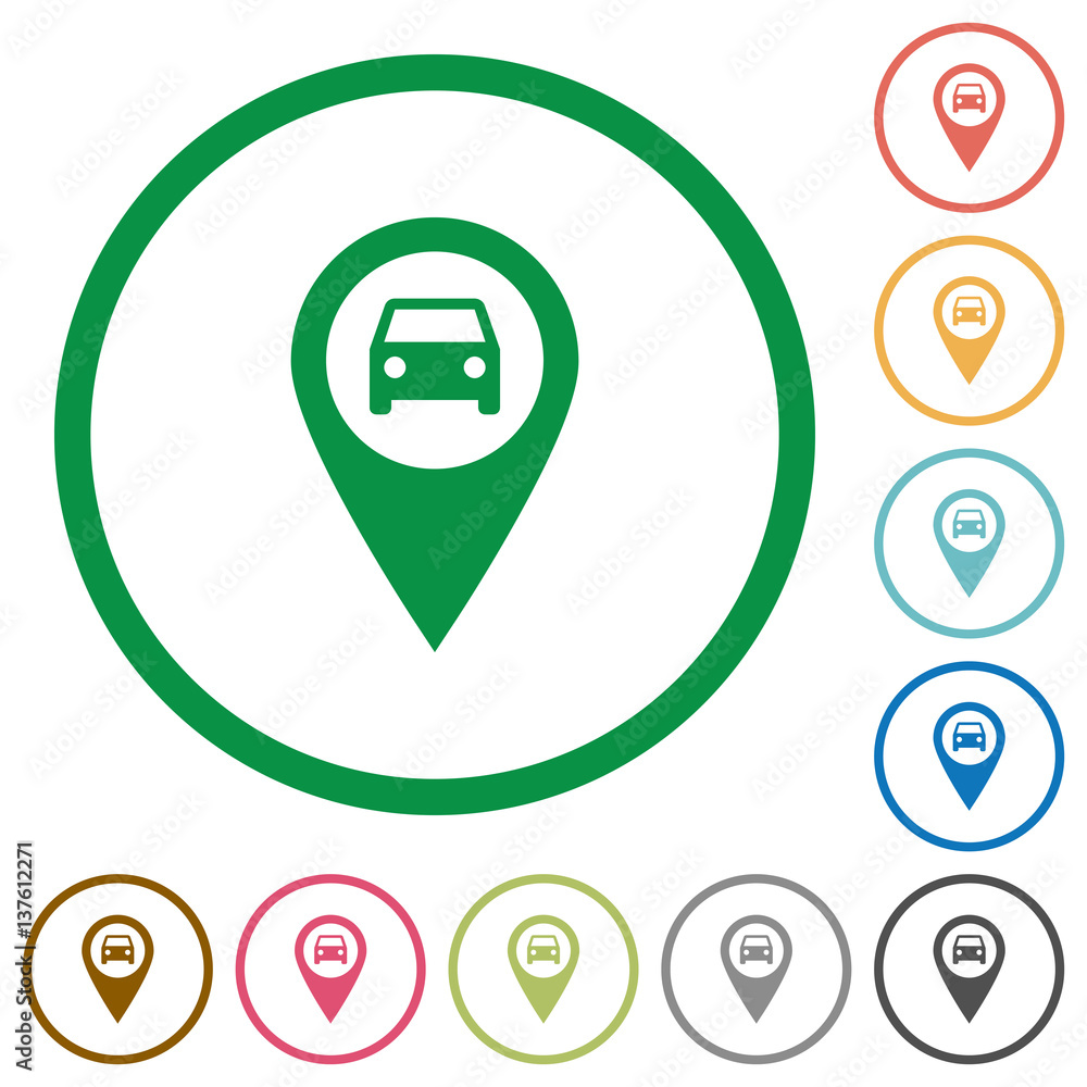 Vehicle GPS map location flat icons with outlines Stock Vector | Adobe ...