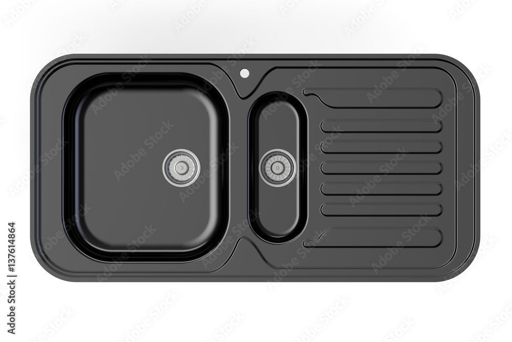 black kitchen sink top view, 3D rendering Stock Illustration | Adobe Stock