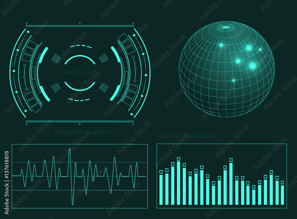 Futuristic user interface HUD tech elements for game creation or ...