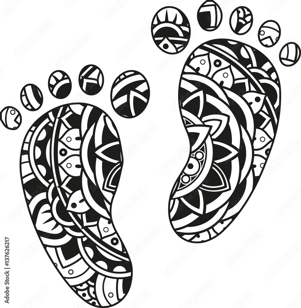 Vector illustration of a mandala footprints silhouette Stock Vector ...