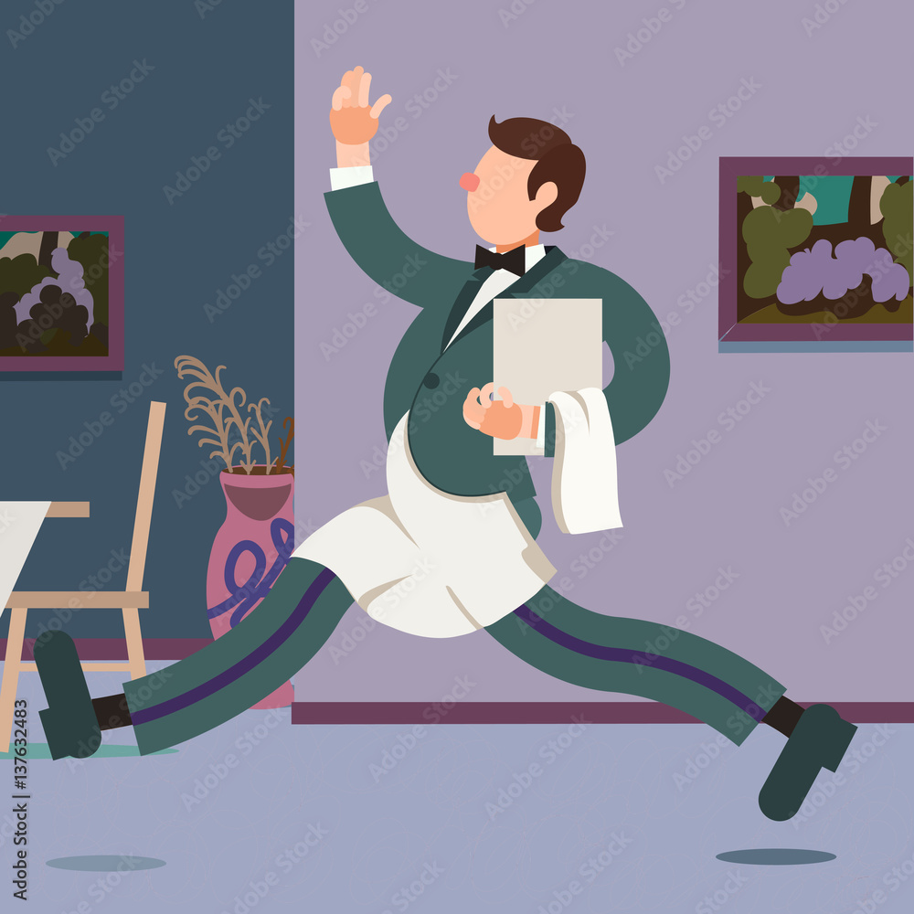 Restaurant waiter/greeter presenting a table. A chair sits open and ...