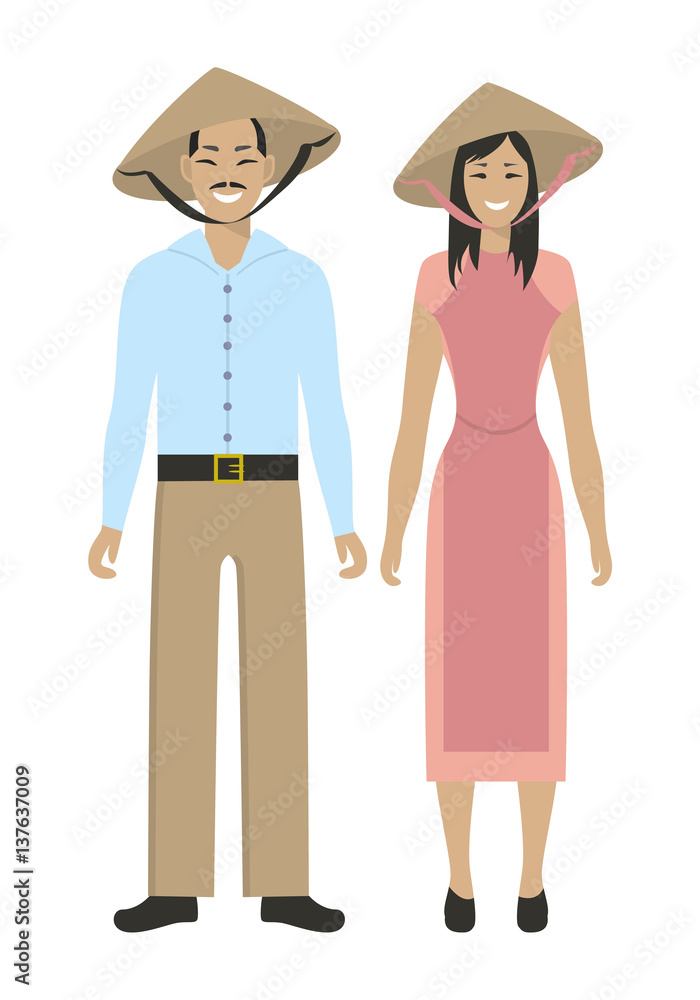 Isolated vietnamese couple on white background. Man and woman in ...