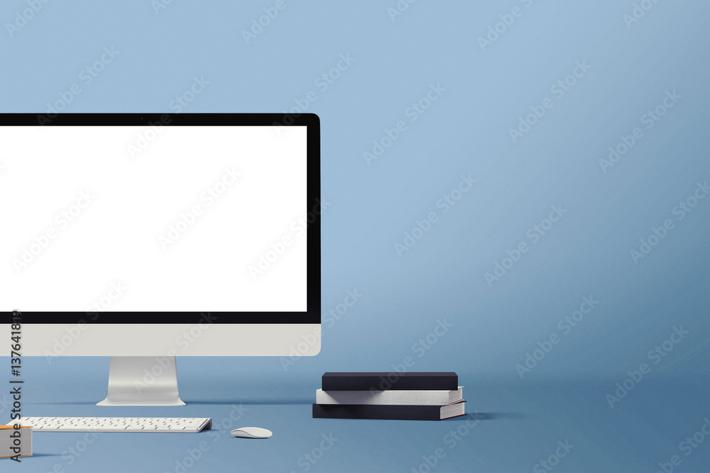Workspace background. Hero Header. Computer screens isolated stand ...