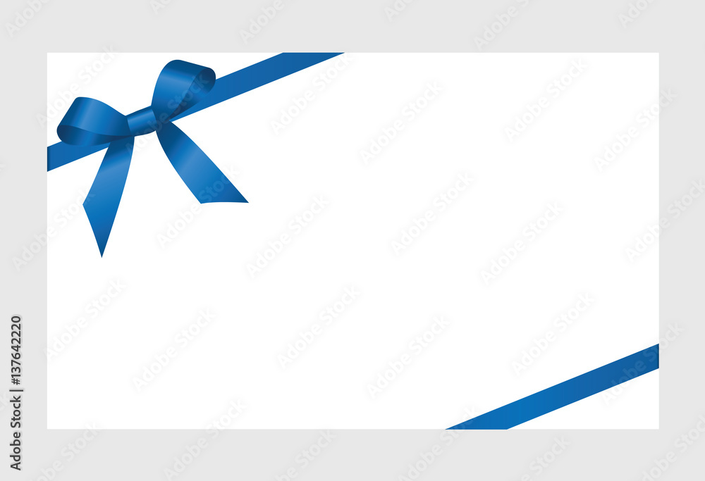 Gift Card With Blue Ribbon And A Bow on white background. Gift Voucher ...