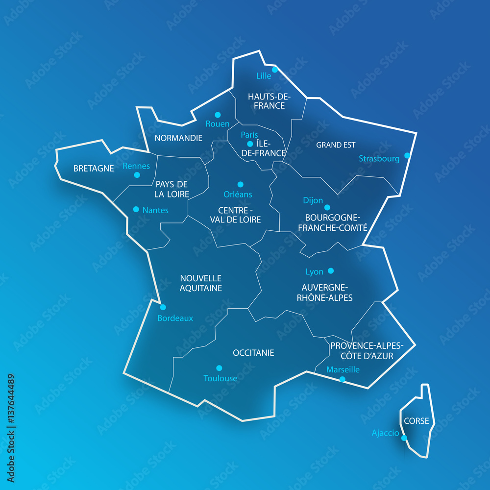 Carte de France 13 régions (nouveaux noms) Stock Vector | Adobe Stock