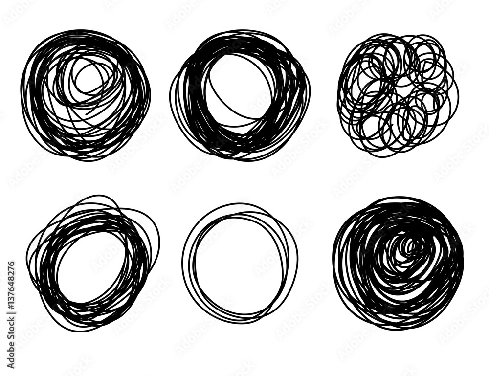 Hand drawn scribble circle border elements. Vector abstract black ...