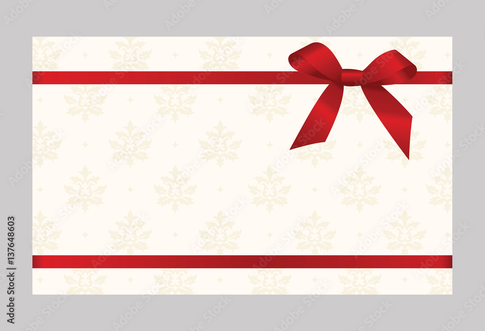 Gift Card With Red Ribbon And A Bow on a background. Gift Voucher ...