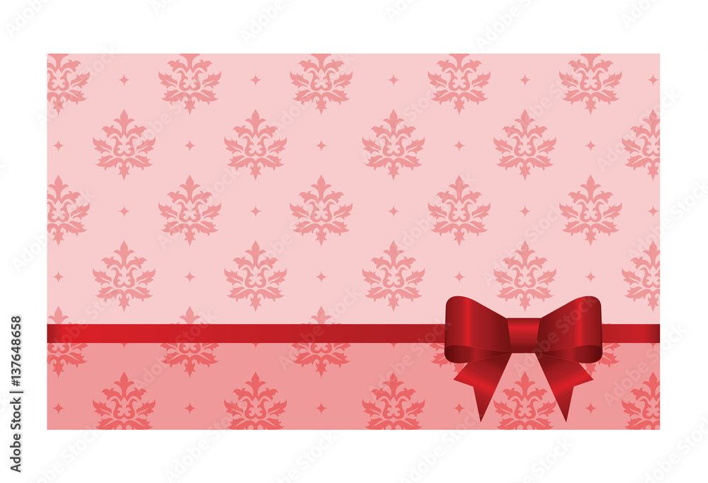 Gift Card With Red Ribbon And A Bow on a background. Gift Voucher ...