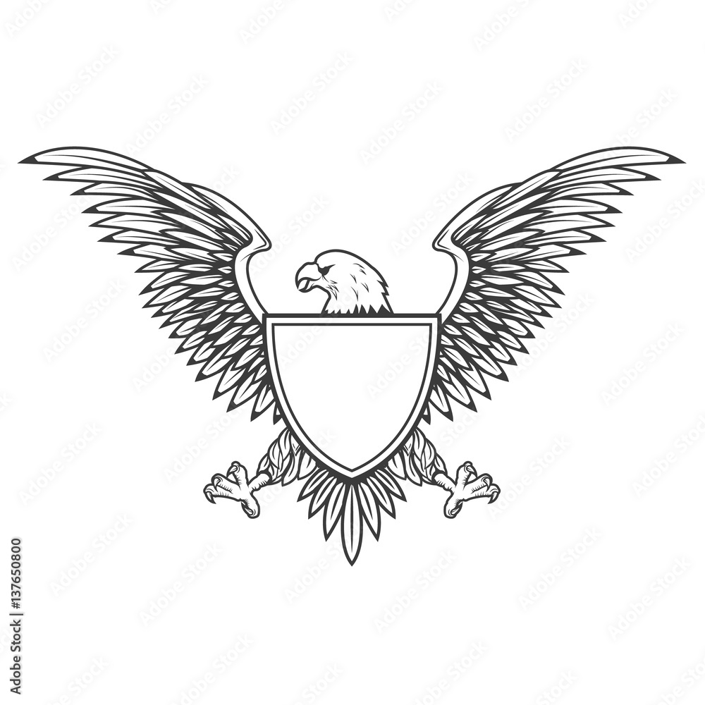 Eagle with shield isolated on white background. Design element for ...
