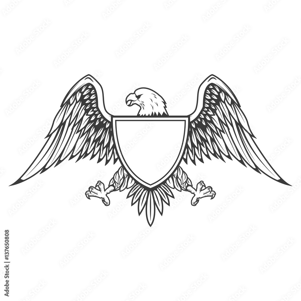 Eagle with shield isolated on white background. Design element for ...