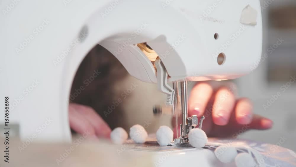 Close-up of a sewing machine. Electric sewing machine works, the needle ...