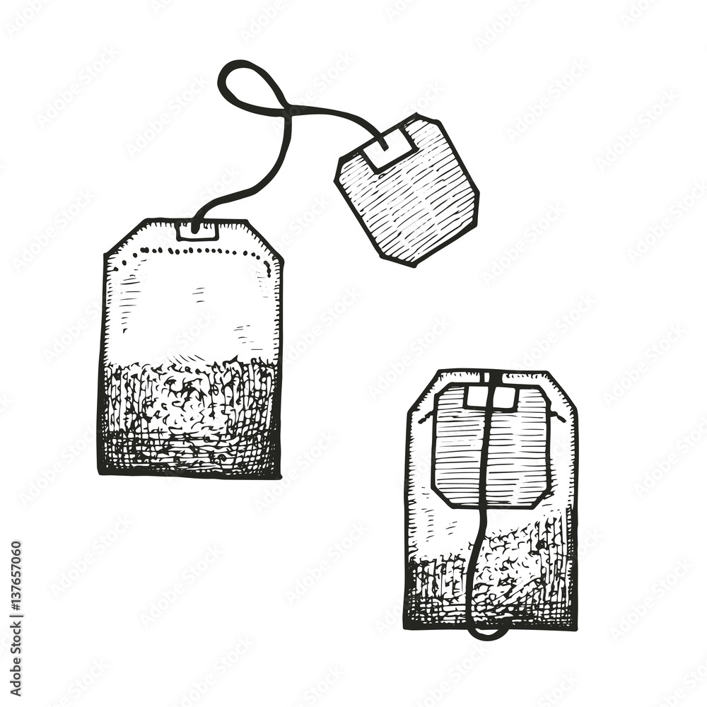 tea bag set sketch vector illustration isolated Stock Vector | Adobe Stock