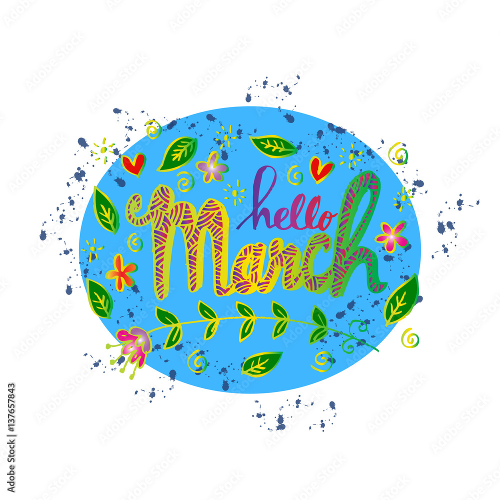 Hello March greeting card Stock-Illustration | Adobe Stock