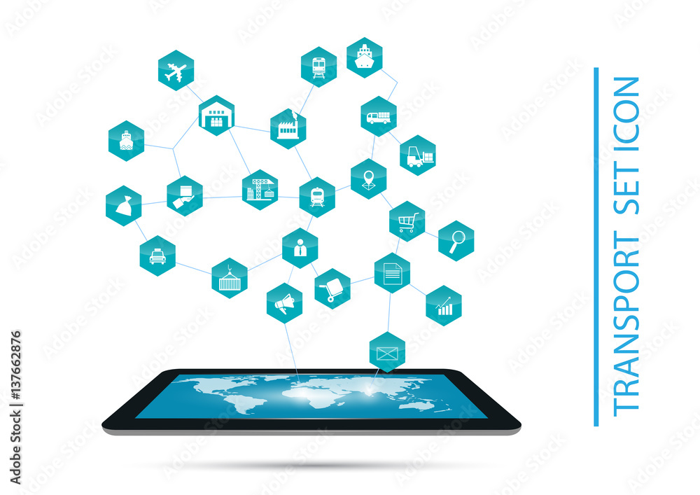 Concept of digital Transportation logistics business model on tablet ...