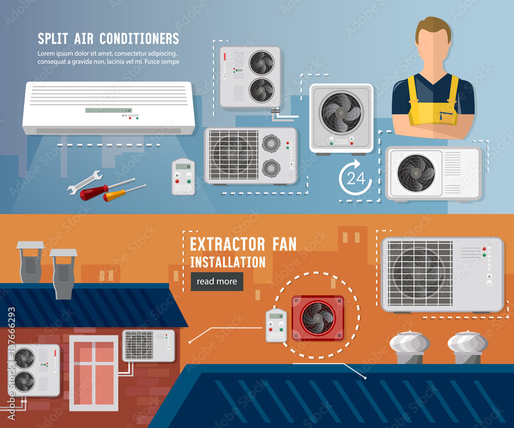 Installation of air conditioners service banner. Air conditioner ...