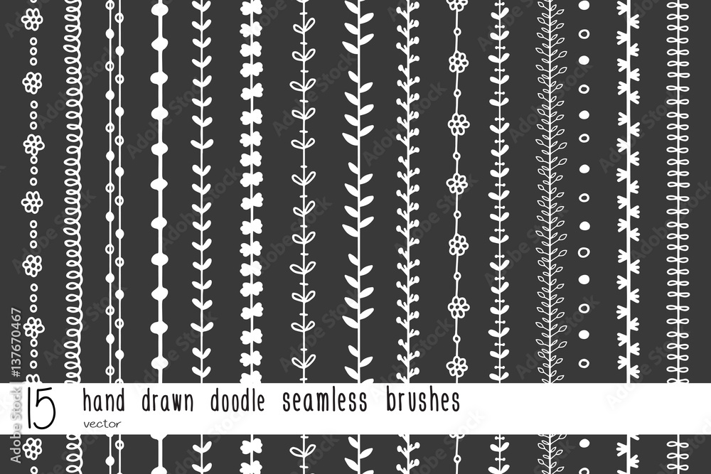 Set of hand drawn doodle seamless decorative brushes for dividers ...