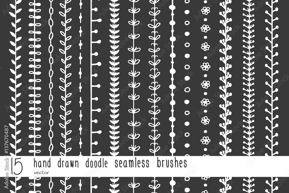 Set of hand drawn doodle seamless decorative brushes for dividers ...