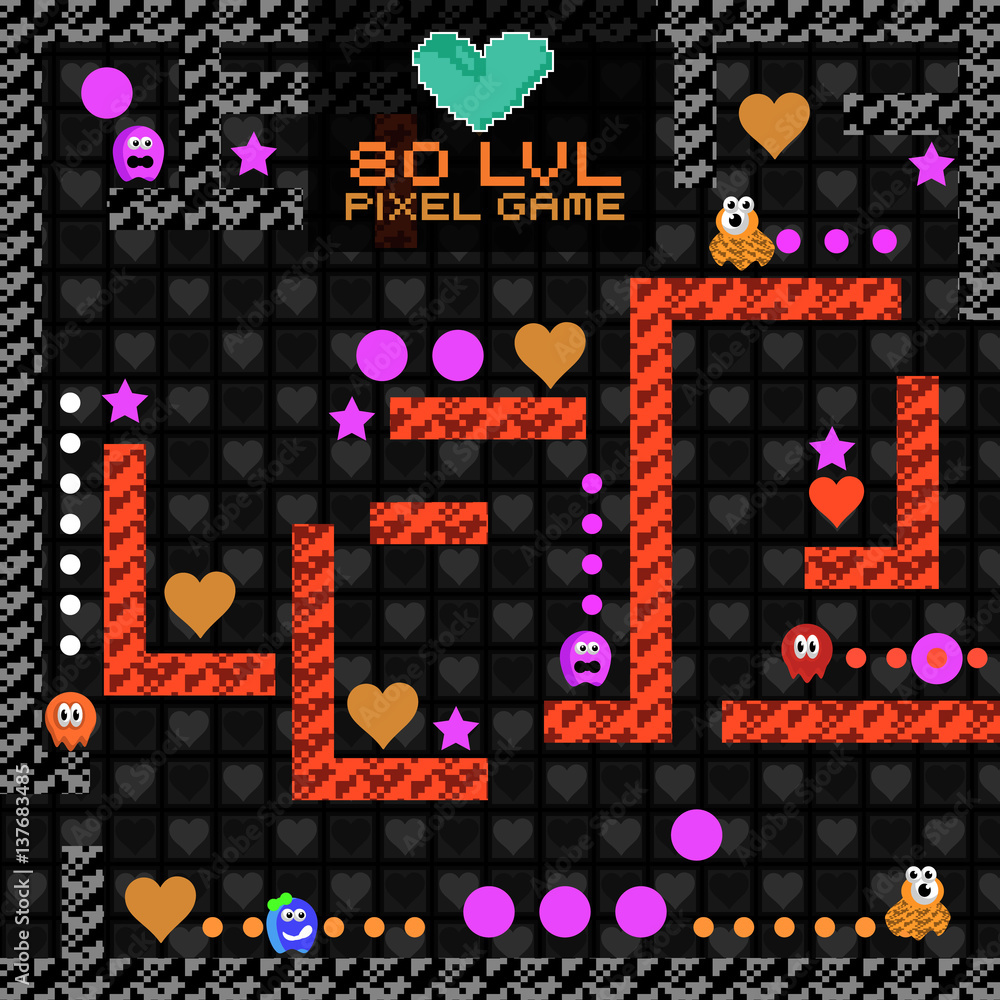 8-Bit Pixel Retro Arcade Game. Old video game design. Vector ...