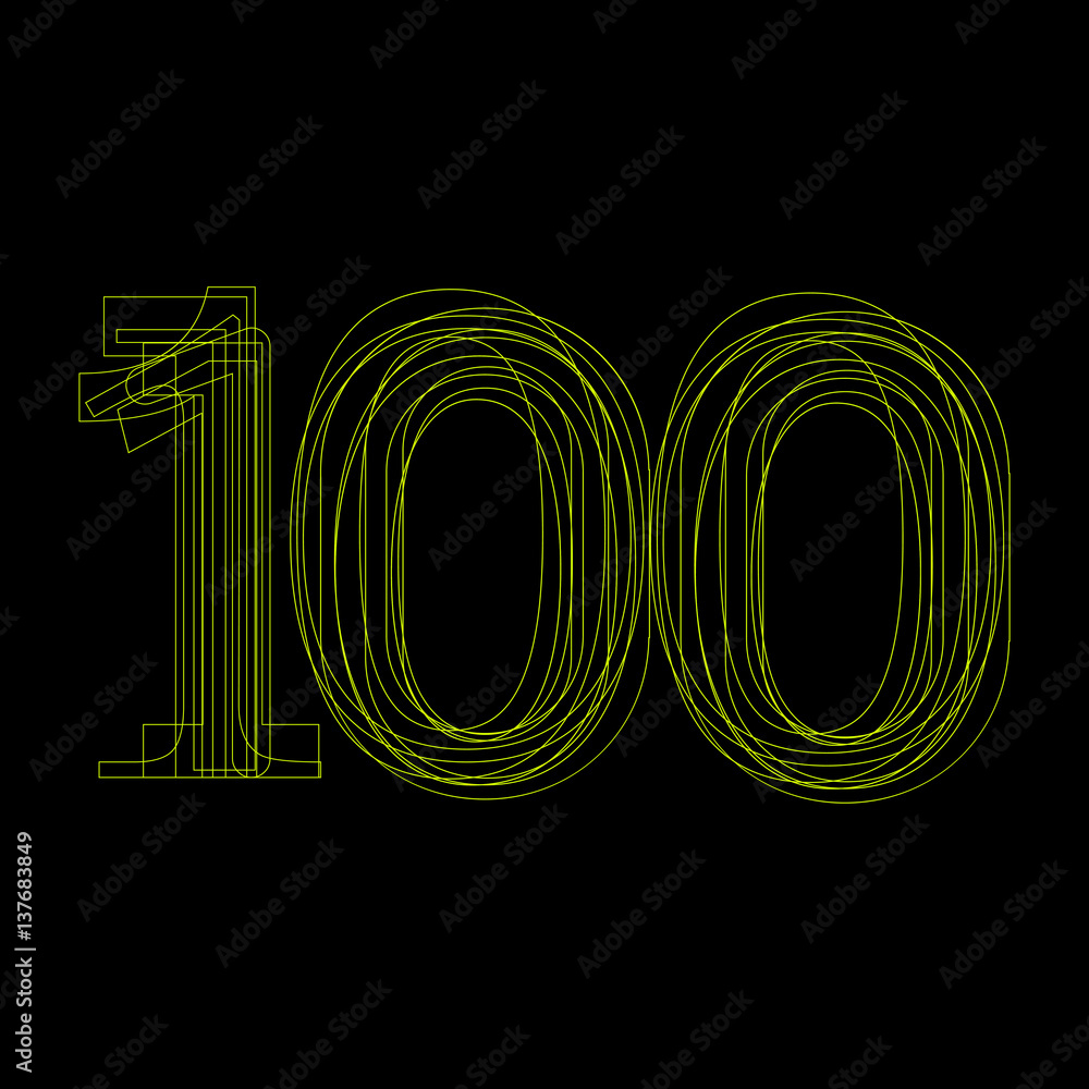 Vector sign linear fluorescent number 100, green light on black ...