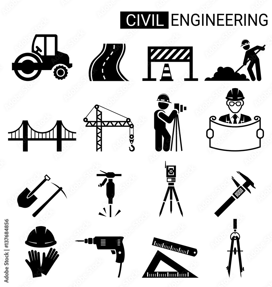 Set of civil engineering icon design for infrastructure construction ...