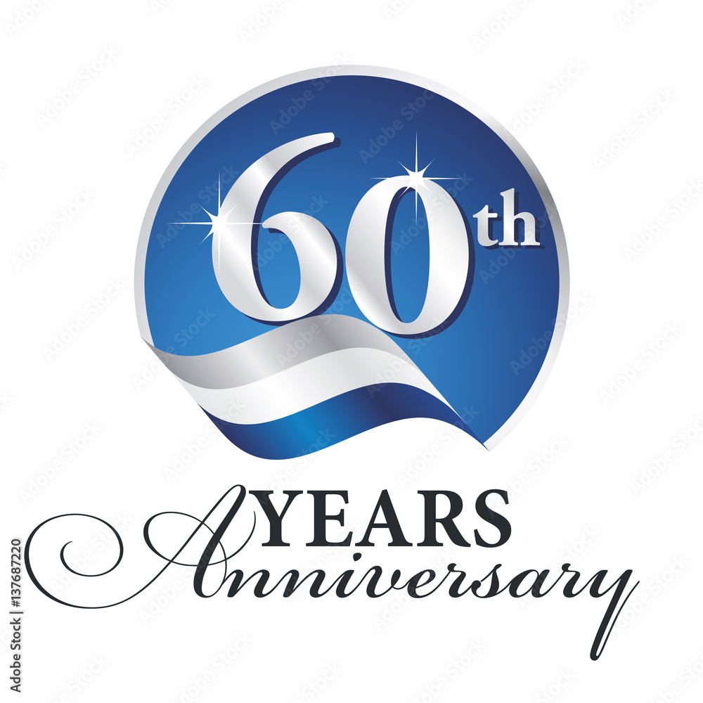 Anniversary 60 th years celebrating logo silver white blue ribbon ...