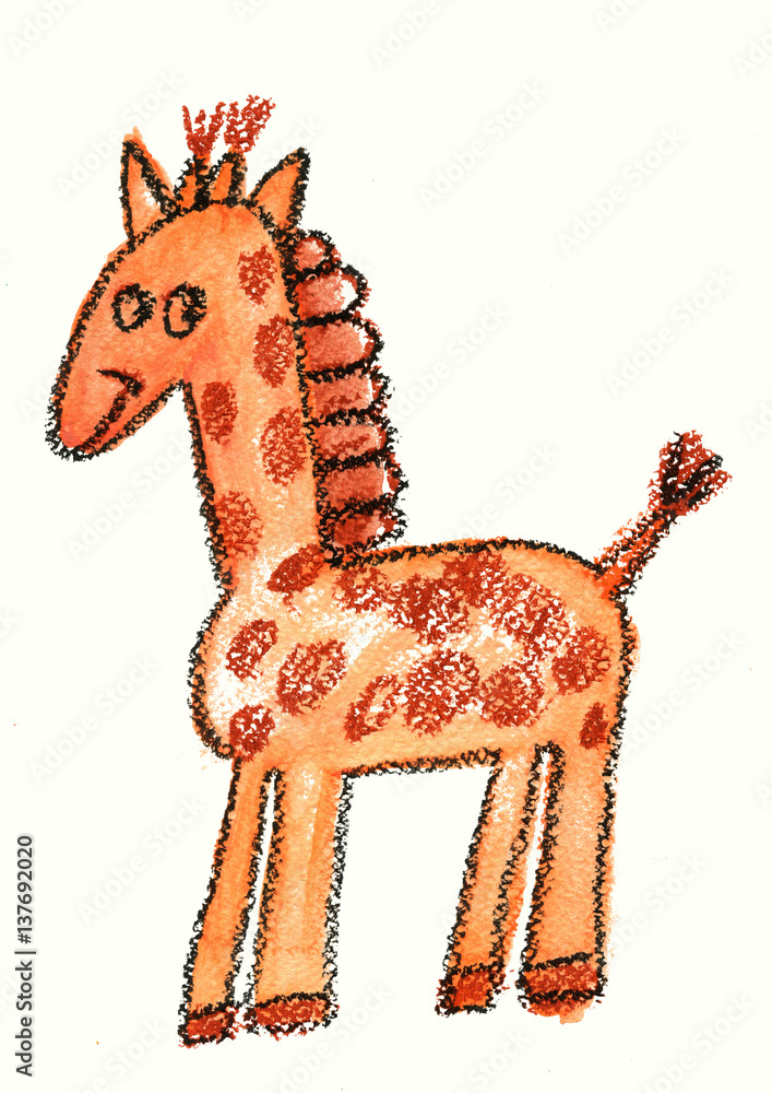 Cartoon giraffe Kids drawing Hand drawn image for kindergarten Stock ...