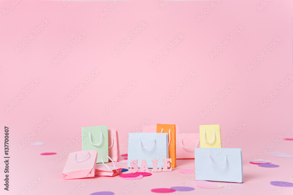 shopping, sale theme on pink background Stock Photo | Adobe Stock