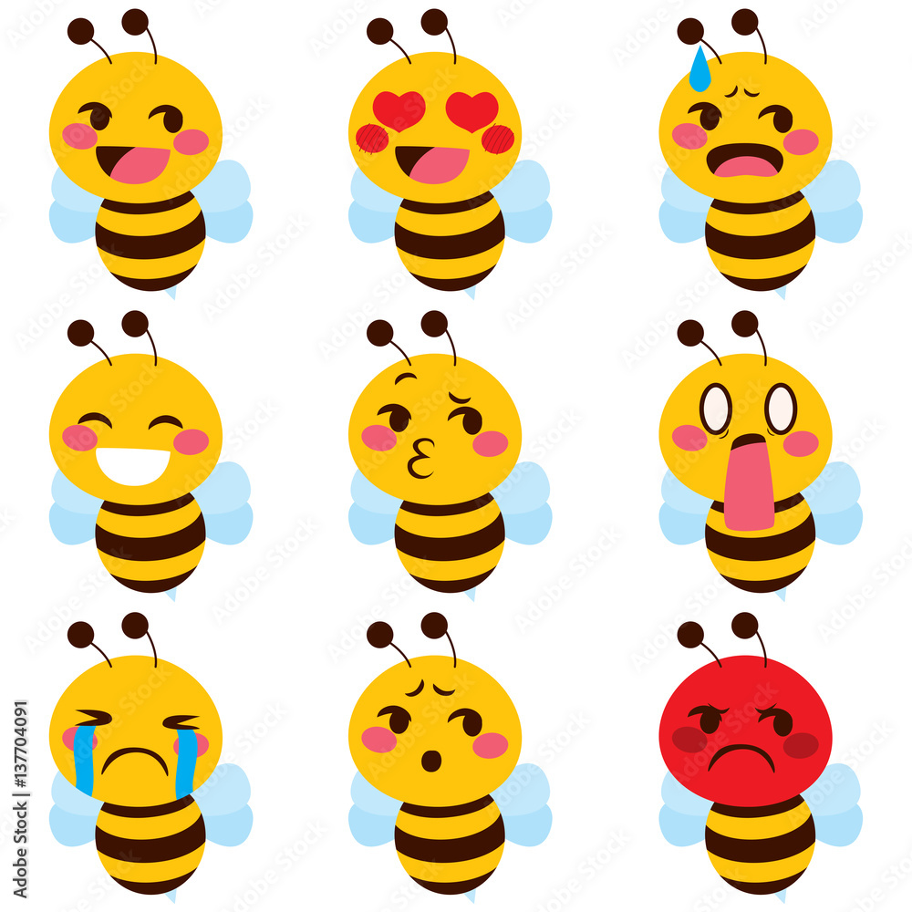 Set of cute bee mascot emoji different face expressions Stock Vector ...