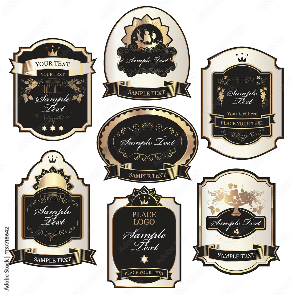 set of vector label templates in black and gold colors Stock Vector ...