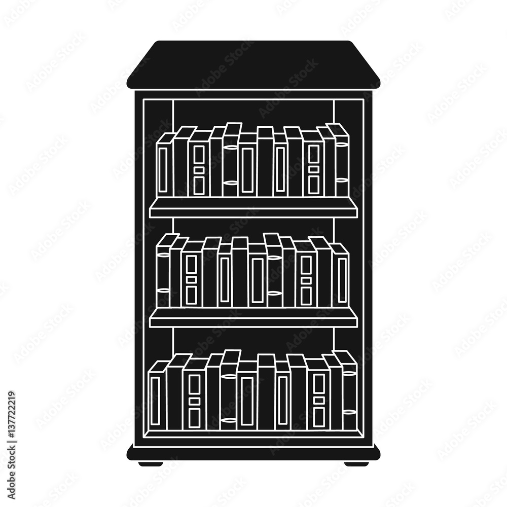 Bookcase with books icon in black style isolated on white background ...