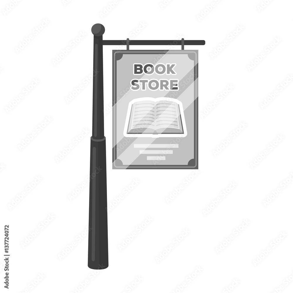 Bookstore signage icon in monochrome style isolated on white background ...