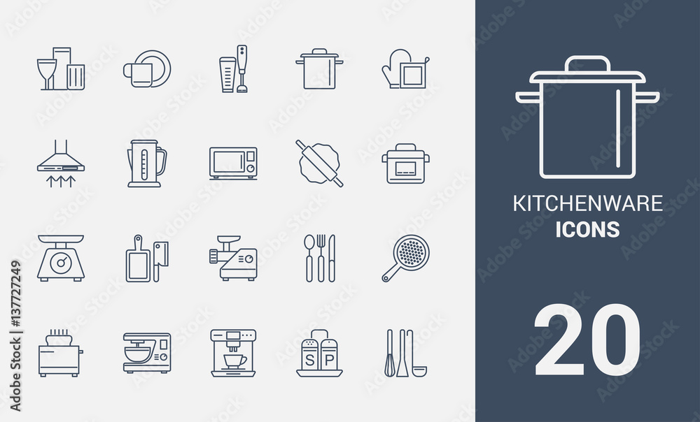 Kitchenware line icons set Stock Vector | Adobe Stock