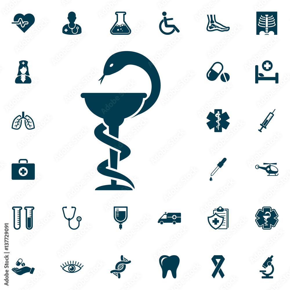 life star snake symbol icon, medical set on white background. Health ...