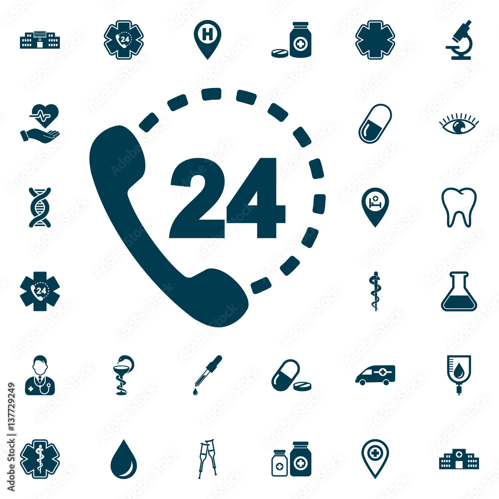 nonstop support icon with phone icon, medical set on white background ...