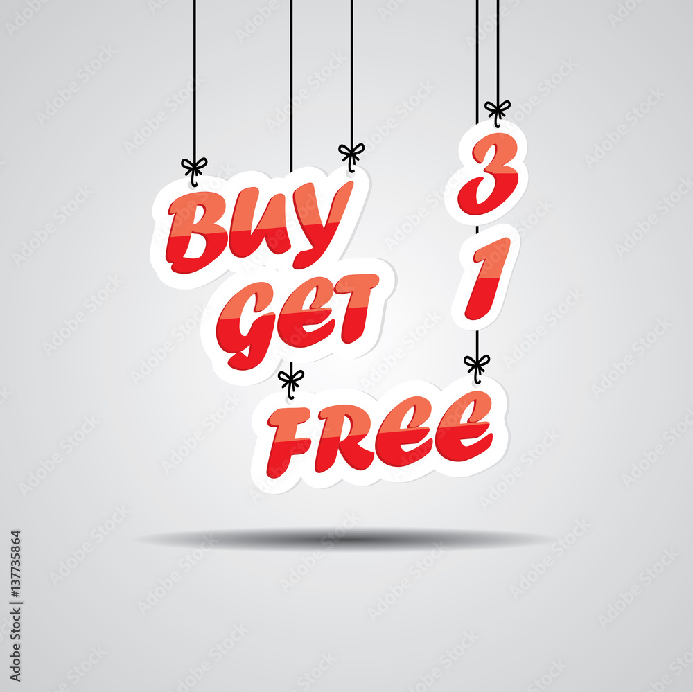 Buy 3 get 1 free Sign Hanging On Gray Background. Stock Illustration ...