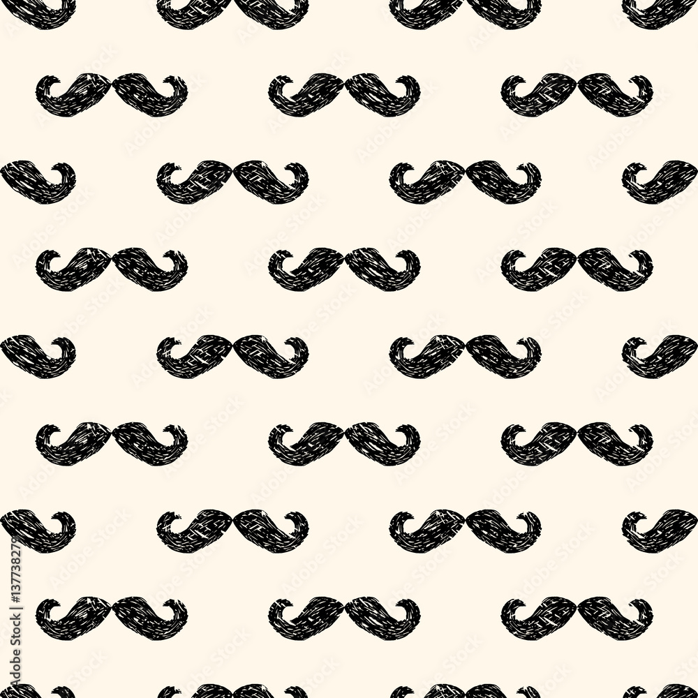 Vintage seamless pattern twisted mustache. Hipster hand drawing vector ...
