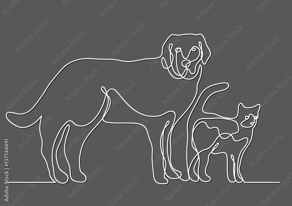 continuous line drawing of dog and cat Stock Vector | Adobe Stock