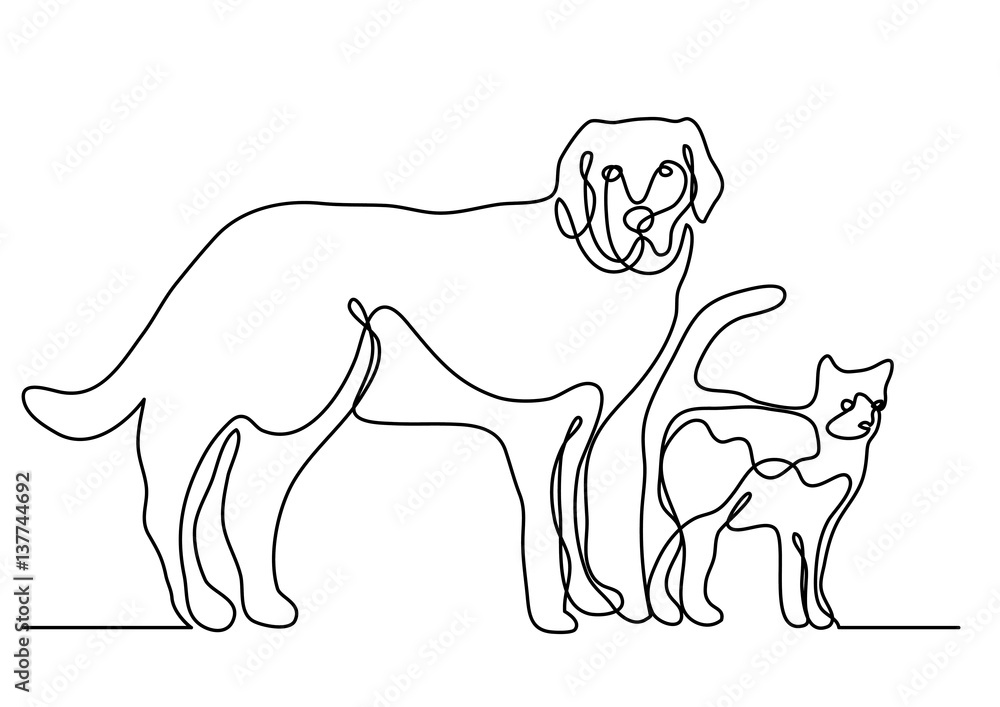 continuous line drawing of dog and cat Stock Vector | Adobe Stock