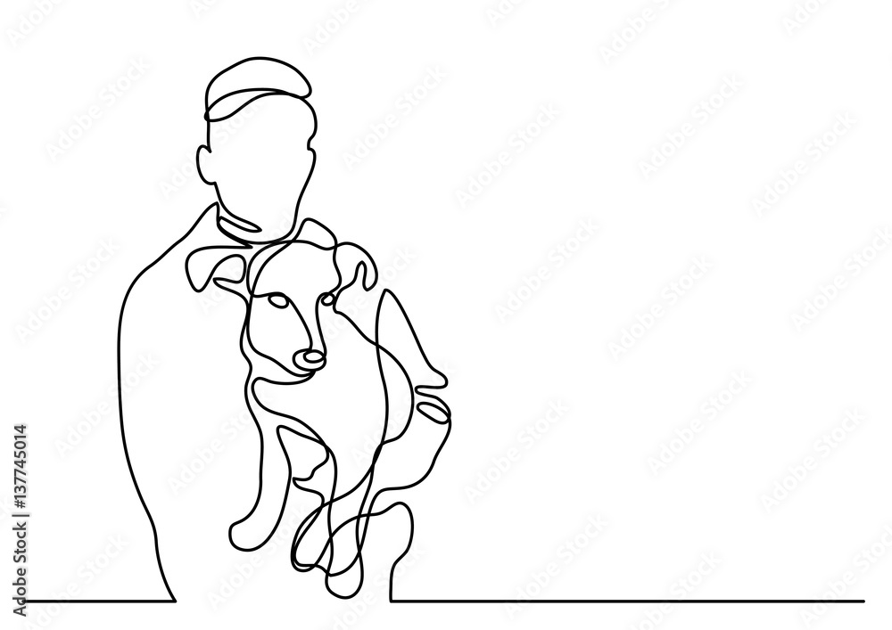 continuous line drawing of owner holding his dog Stock Vector | Adobe Stock