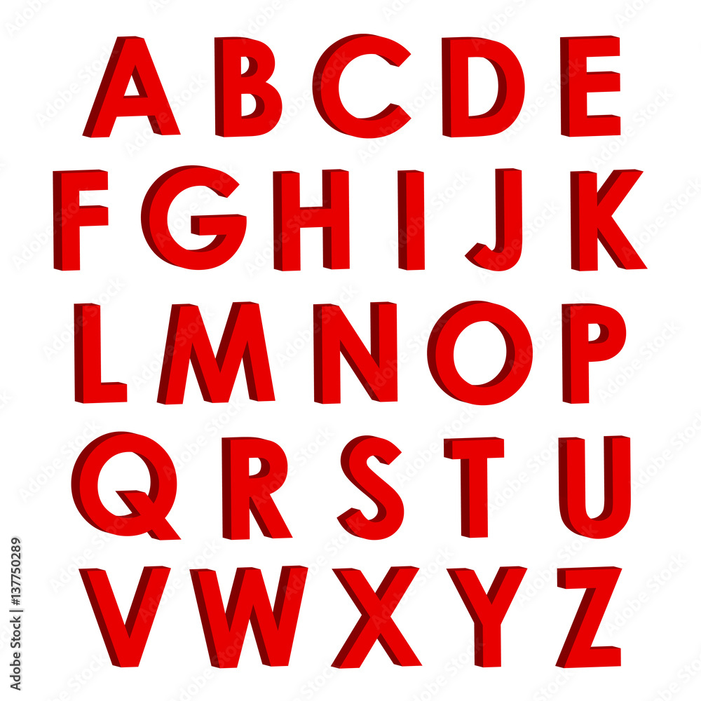 Red 3D letters. English alphabet. Volumetric letters. Vector ...