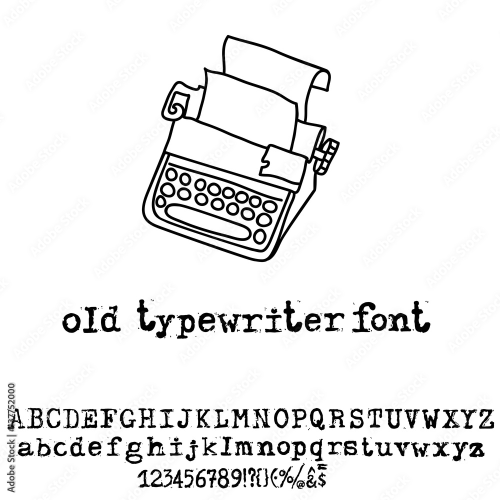 Vector old typewriter font. Vintage grunge font. Vector illustration ...