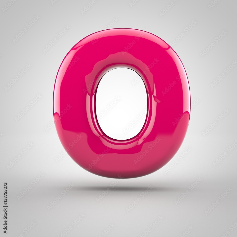 Glossy pink paint letter O uppercase. 3D render of bubble font with ...
